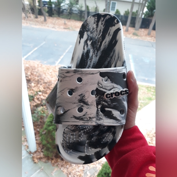 CROCS | Shoes | Crocs Black And White Marble Slides | Poshmark
